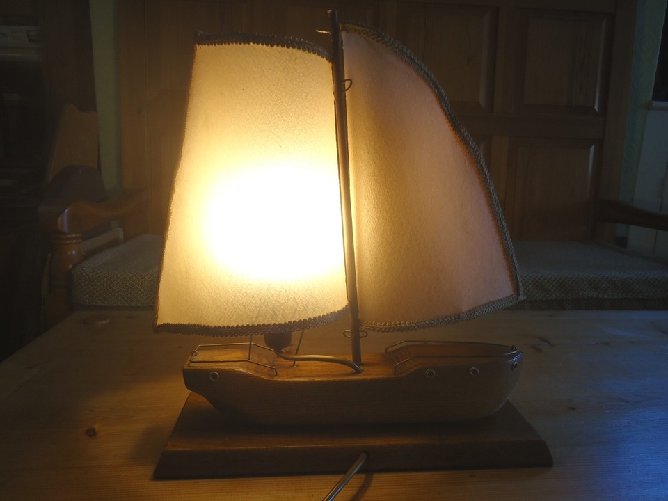Vintage Mid Century 1950s Wooden Sailing Ship Table Lamp Full Working ...