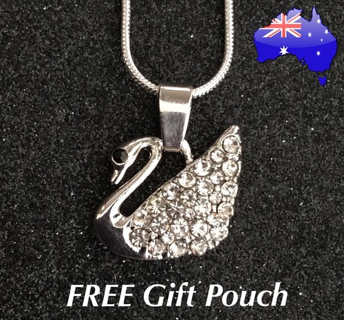 Stunning Crystal Swan Pendant 925 Sterling Silver Chain Necklace Women ...