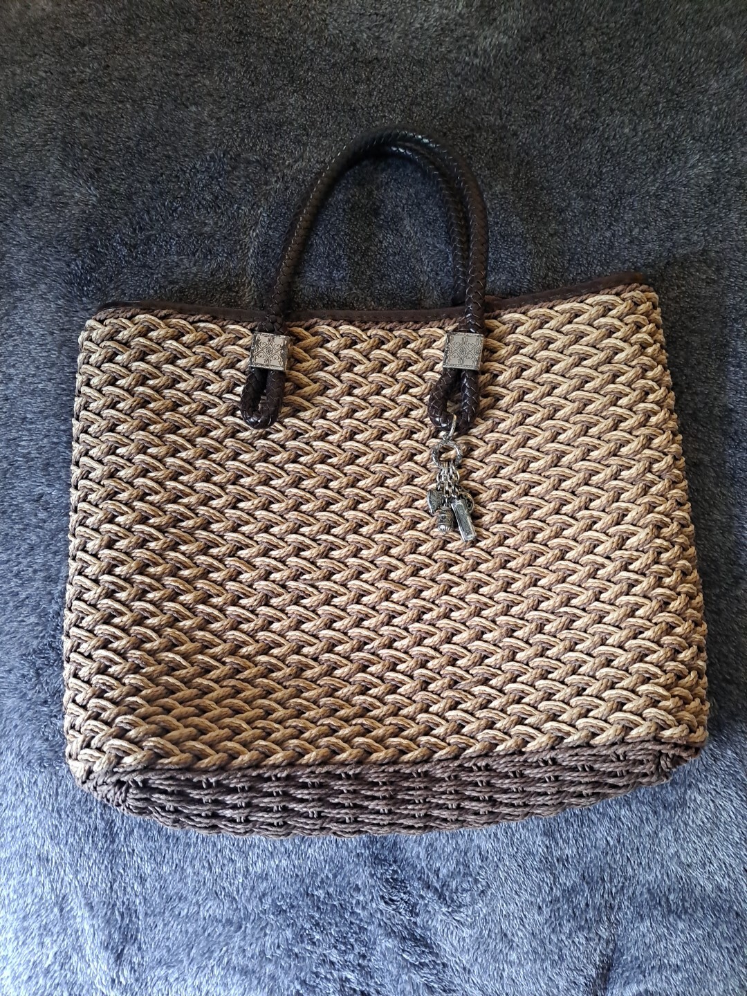 BRIGHTON Brown Raffia Leather Woven Straw Wicker Ratan Shoulder Bag ...