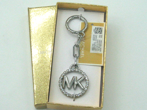 Michael Kors MK Pave Circle Metal Key Charm Ring Fob Rhodium Silver NWT ...