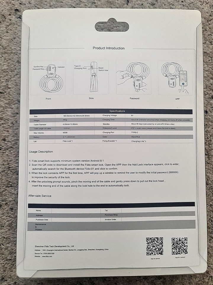 FIIDO bluetooth IP67 Bike lock, Brand New | eBay UK
