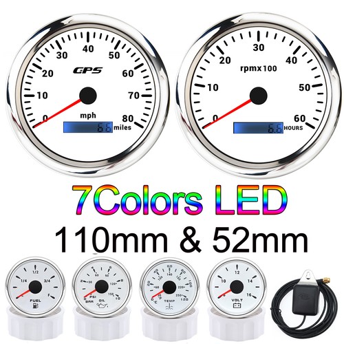 6 Gauge Set 110mm GPS Speedometer 80MPH Tacho 4000RPM & 52mm Fuel/Temp ...