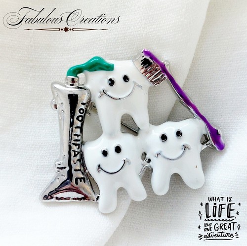 Enamel Teeth Tooth Dentist Brooch White Enamel Pin Art Deco Look Broach ...
