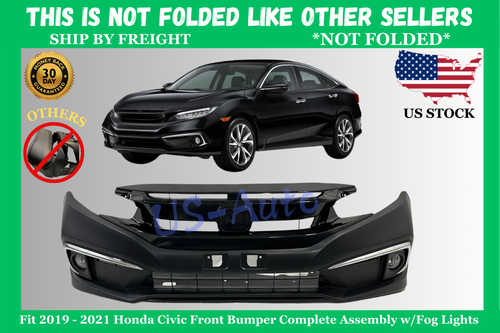 Fit 2019 - 2021 Honda Civic Front Complete Bumper Assembly w/Fog ...