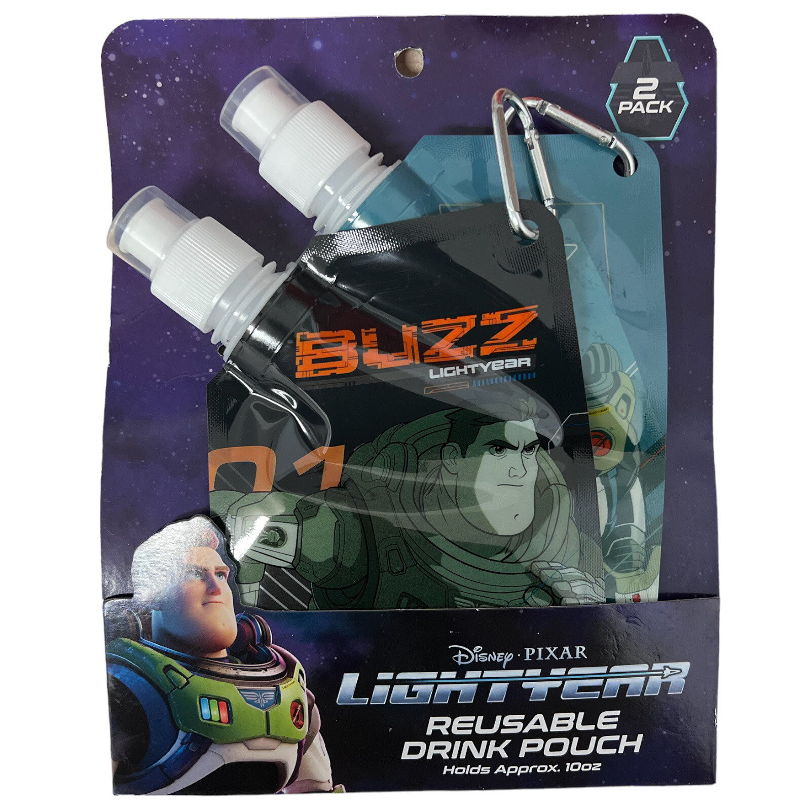 New 2 Pack Disney's Pixar BUZZ LIGHTYEAR Reusable Drink Pouch 10oz ...