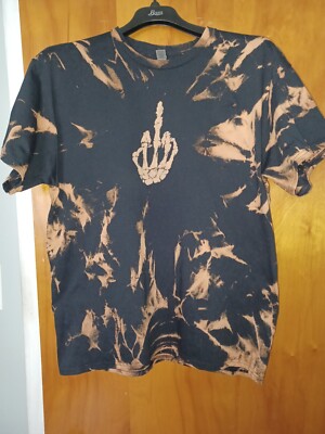 Bleach reverse Tie Dye Skeleton middle finger T- Shirt size XL 100% ...