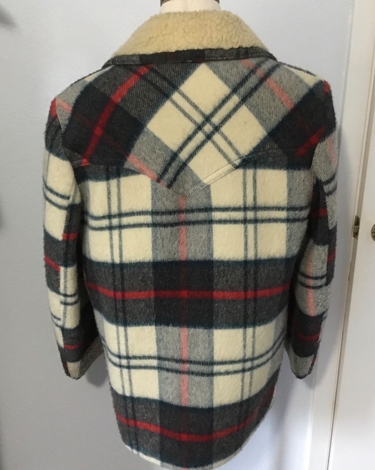 Woolrich Mens Ranch Western Sherpa Lined Coat Jacket Plaid Heavy Wool ...