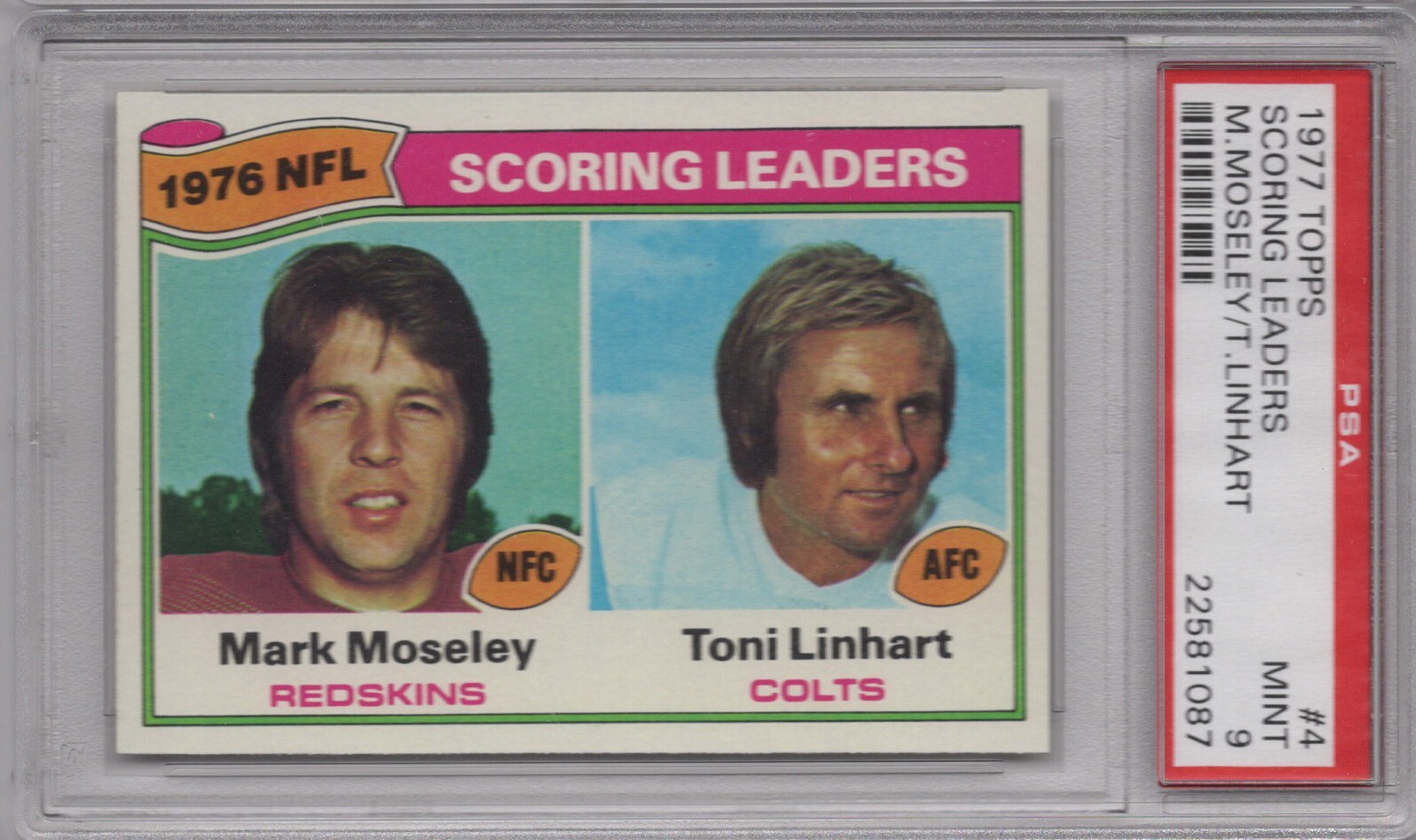 Scoring Leaders Mark Moseley & Toni Linhart 1977 Topps PSA 9 Mint Card ...