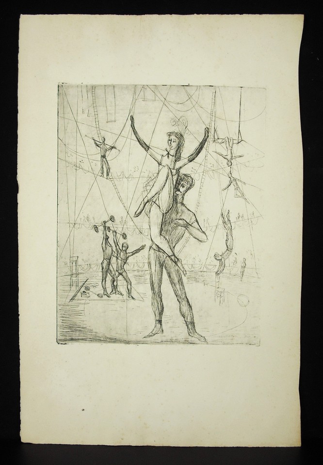 Original Engraving Circa 1950 Circus Acrobats in the Style of Picasso ...