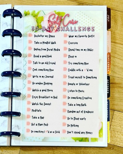 Self Care 30 Thirty Day Challenge Dashboard Insert 4 use w/ Mini Happy ...
