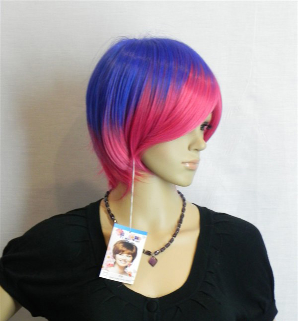 Multi-Color Blue Red Short Straight Women's Lady Cosplay Hair Wig Wigs ...