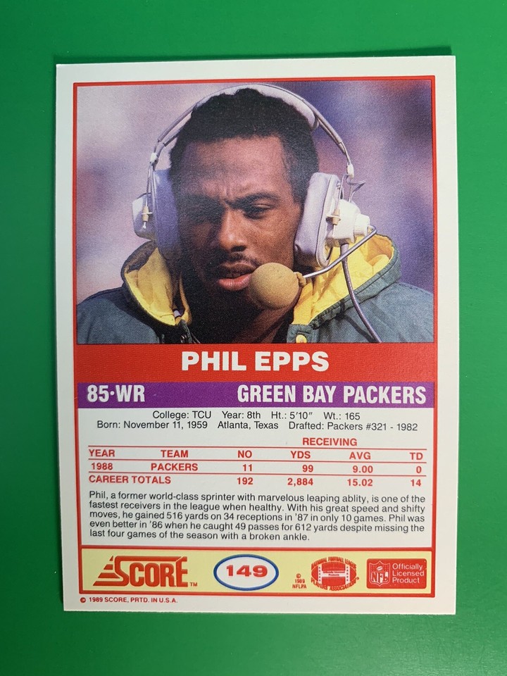 1989 Score Phil Epps #149 Green Bay Packers | eBay