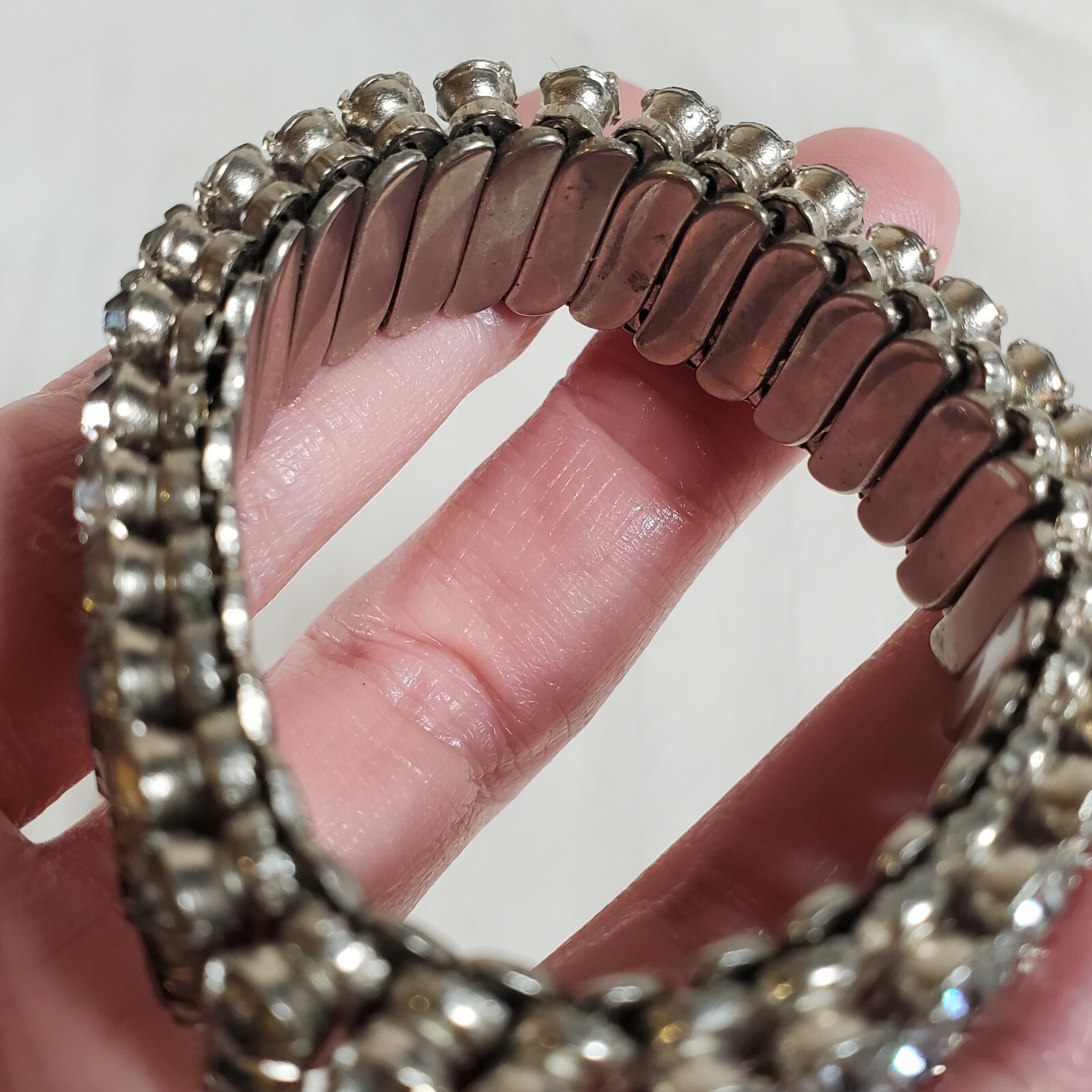 Vintage Three Row Rhinestone Expansion Bracelet Clear… - Gem