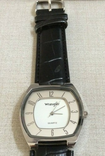 Wrangler Men's Watch Western Rectangular Silver & White Dial Black ...