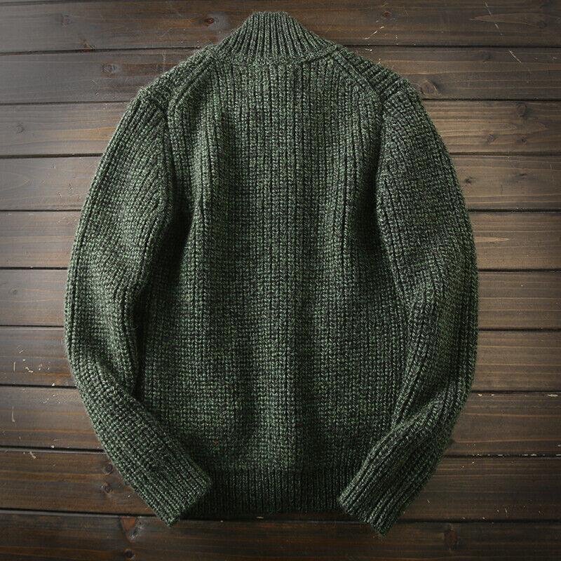 100% Wool Cardigan Mens Thick Knitted Sweater Jacket Sweater Outwear ...