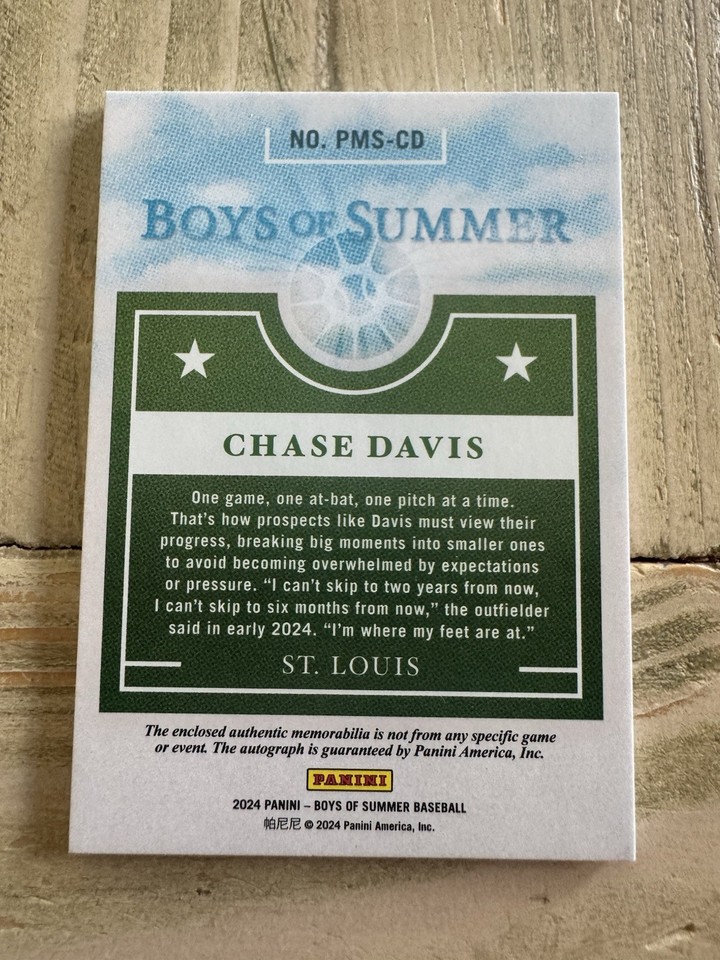 2024 Boys Of Summer Chase Davis Patch Auto /25 St. Louis Cardinals #PMS ...