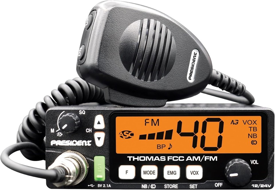President Electronics Thomas FCC AM/FM 12/24V 40 Channel CB Radio w/ 7 ...