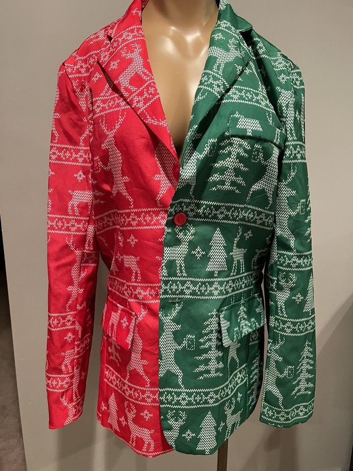 DEC. 25 Ugly Christmas Blazer Sport Coat Jacket Split Green Red Medium ...