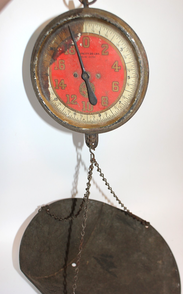 Antique John Chatillon & Sons 20-lb Hanging Scale w/Pan Basket, Produce ...