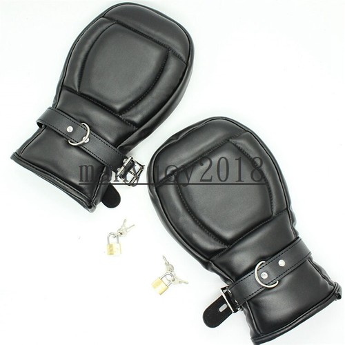 PU Leather Dog Locking Gloves Padded Fist Mitts Wrist Restraints ...
