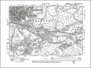 Old map of Warrington (SE), Lancashire 1908: 116NW repro | eBay