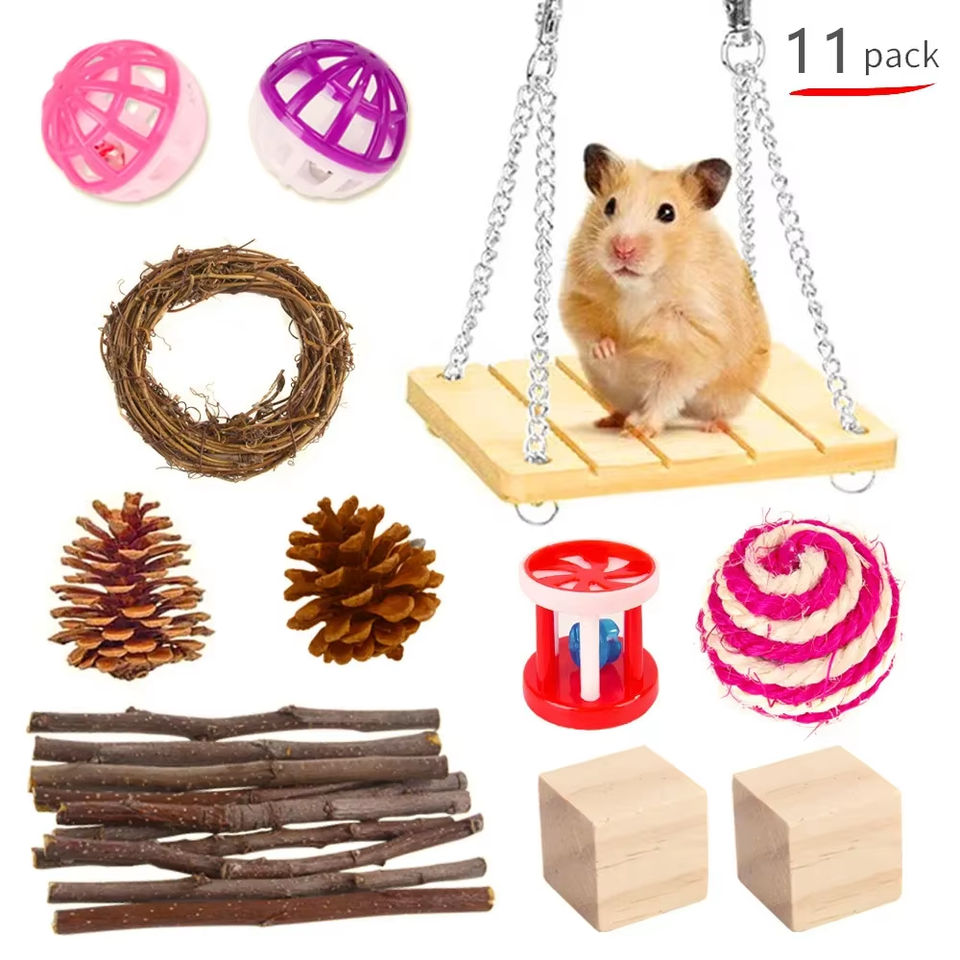 Pet Rabbit Guinea Pig Parrot Play Molar Wooden Supplies Combination ...