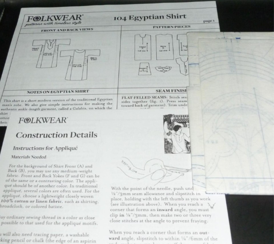 Folkwear Egyptian Ethnic Shirt Galabia Robe Costume Sewing Pattern 6-16 ...