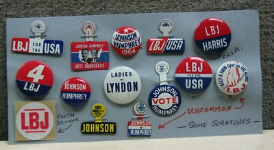 14 LBJ For President Buttons & Tabs~ TWO UNCOMMON --All Different~ From ...
