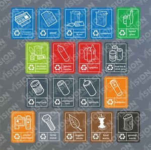 Recycling Sticker General Waste Plastic Can Paper Cardboard Food Scrap ...