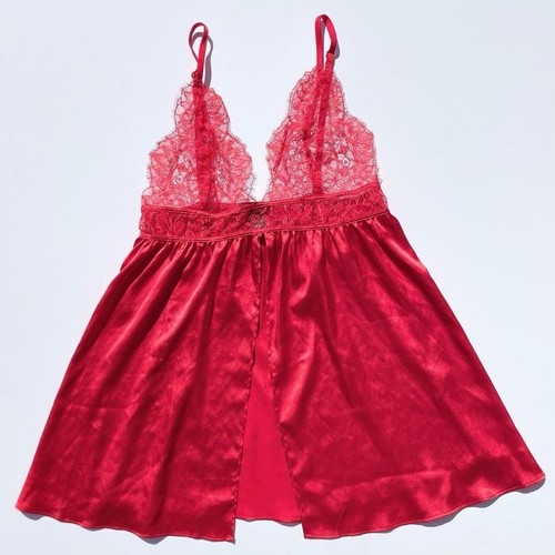 Victoria's Secret Lingerie Silky red lace open front slip dress Women's ...