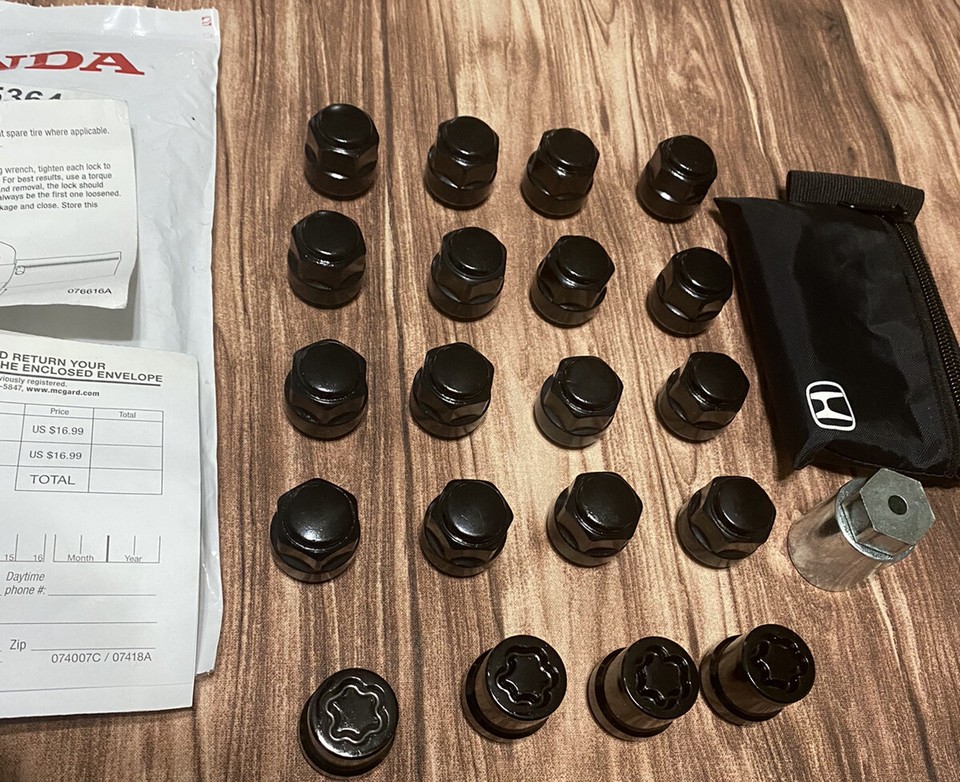 USED OEM HONDA BLACK LUG NUTS & WHEEL LOCK SET PILOT PASSPORT CIVIC ...