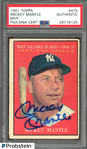Mickey Mantle HOF Signed 1961 Topps MVP #475 Yankees PSA/DNA Authentic ...
