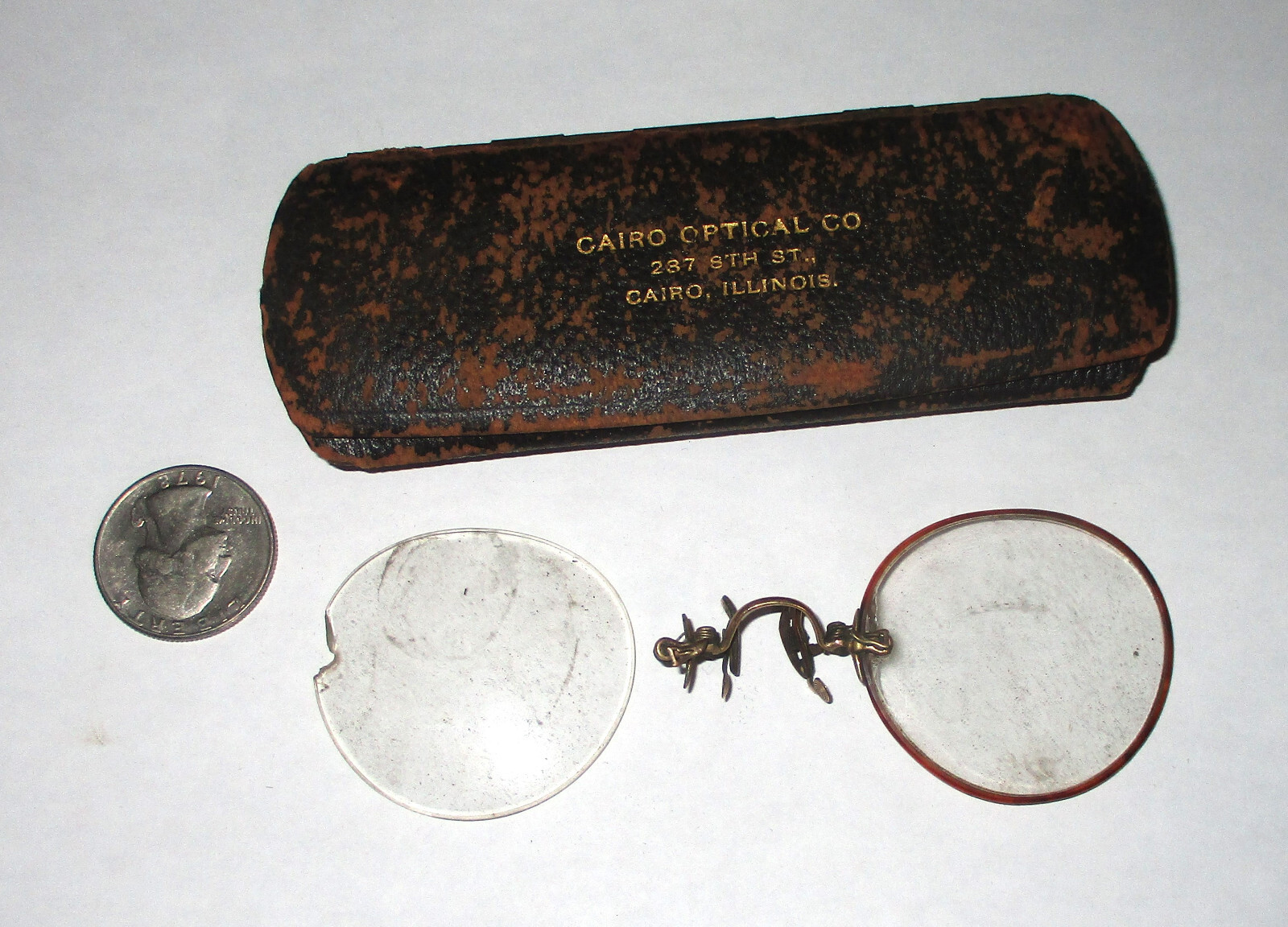 Vintage Pince Nez Nose Eyeglasses with Case Cairo Ill… - Gem