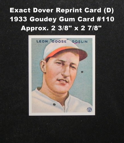 GOOSE GOSLIN 1933 GOUDEY GUM COMPANY Dover Reprint Card #110 _ Exact ...