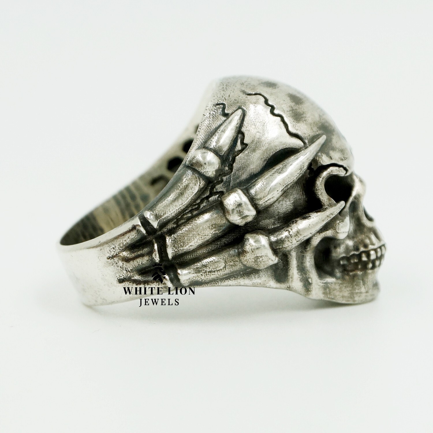 Claw Skull 925 Sterling Silver Skull Head Men's Biker Rider Ring ...