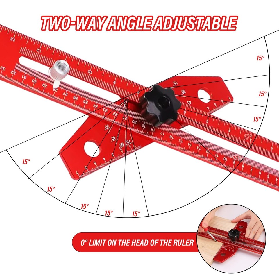 Woodworking Scriber Marking Line Ruler T Type Woodworking Ruler 16 inch ...