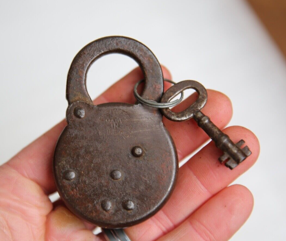 Antique Eagle six levers Padlock w/ key tool box lock chest trunk ...
