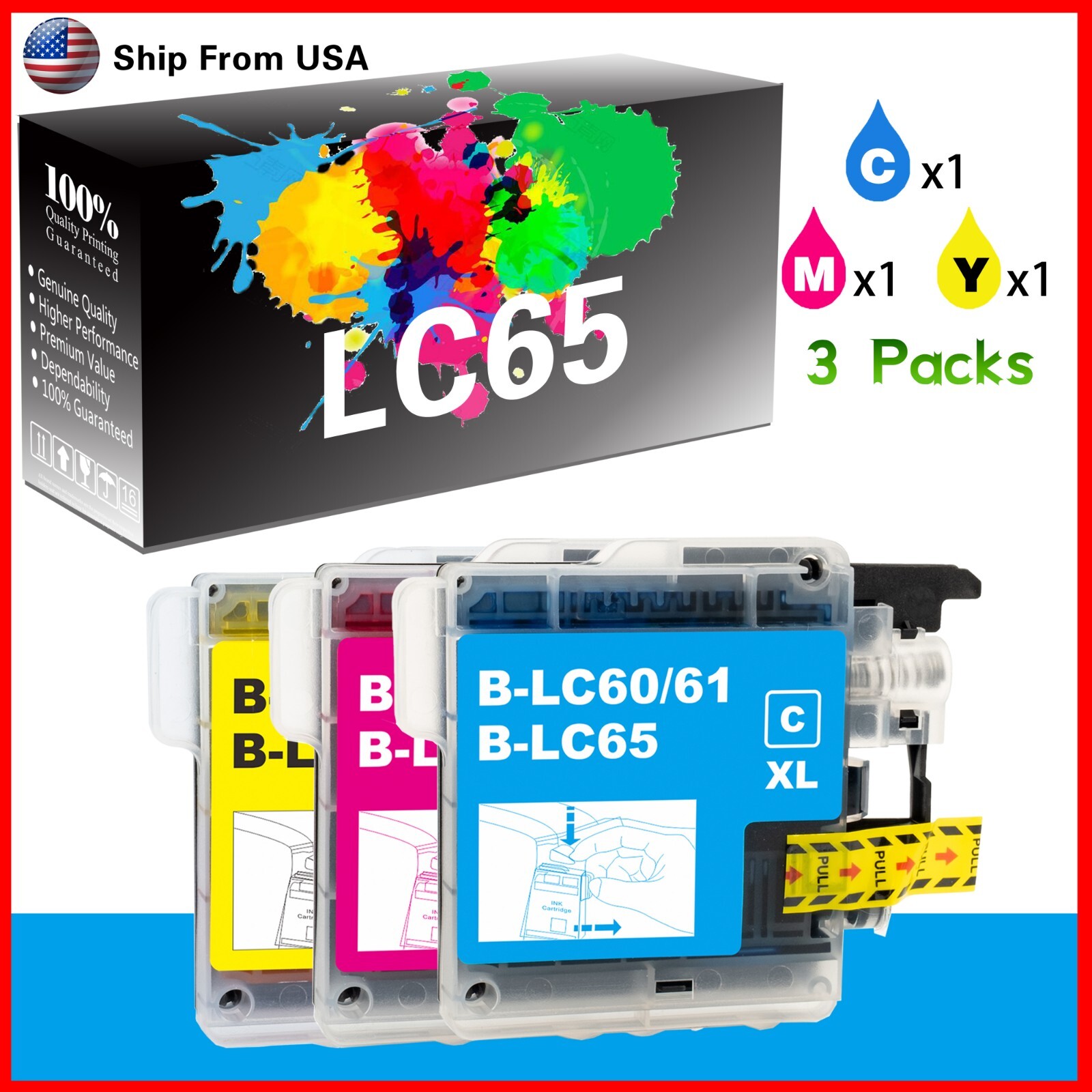 3PK LC65 LC65XL Ink Cartridge Work With DCP-6690CW MFC-495CW Printer | eBay