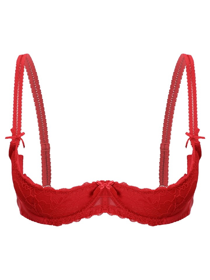 US Womens Underwire Open Nipple Bra Sheer Lace Unlined Push Up Cupless ...