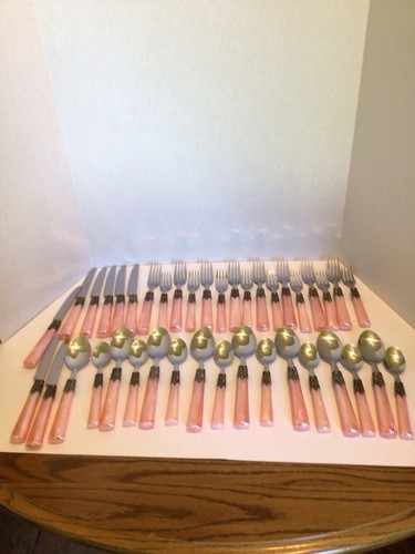 Vintage Gibson Flatware Rose land Pink Pearlescent Silverware 40 Piece ...