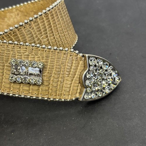 BB Simon Belt Womens Large Tan Croc Embossed Crystal Rhinestone Western ...