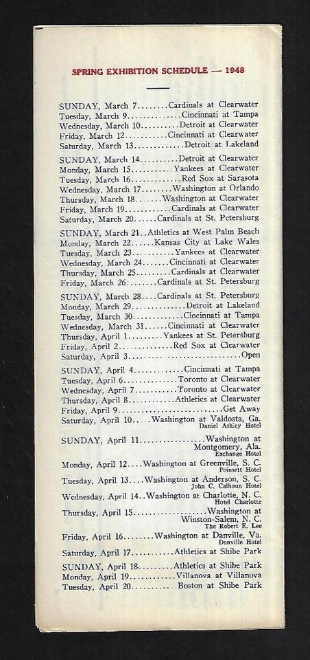 1948 Philadelphia Phillies Player Spring Training Roster - Near Mint | eBay