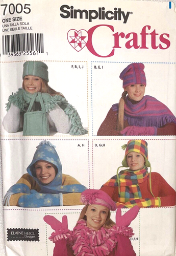 SIMPLICITY CRAFT PATTERN 7005 DESIGNER FLEECE HAT SCARF BERET GLOVES ...