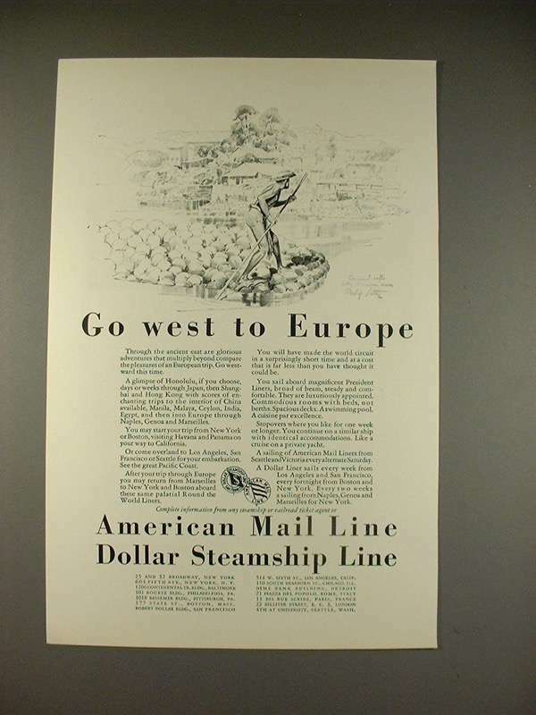 1928 American Mail Line Cruise Ad - West to Europe | eBay