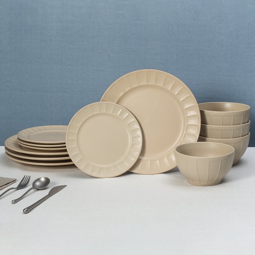 Sango Prima Stoneware Dinnerware Set, 12-piece, Parchment,Free Shipping ...