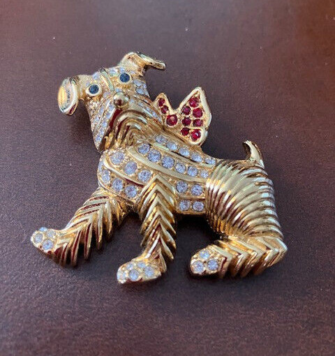 KJL Kenneth Jay Lane Dog Schauzer Brooch Pin goldtone… - Gem
