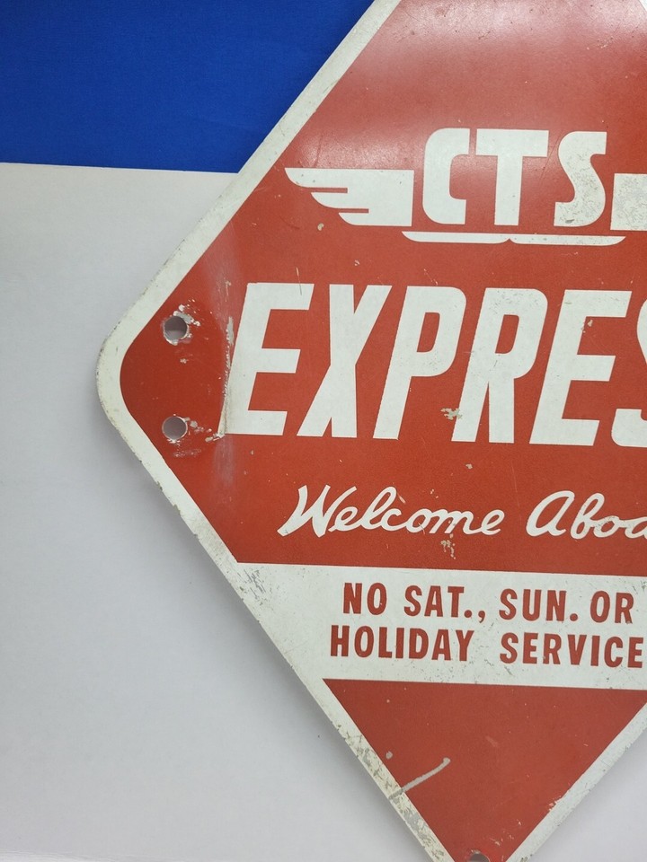 Vintage CTS TRIANGLE Welcome Aboard Transit Bus Stop metal sign 2 Sided ...