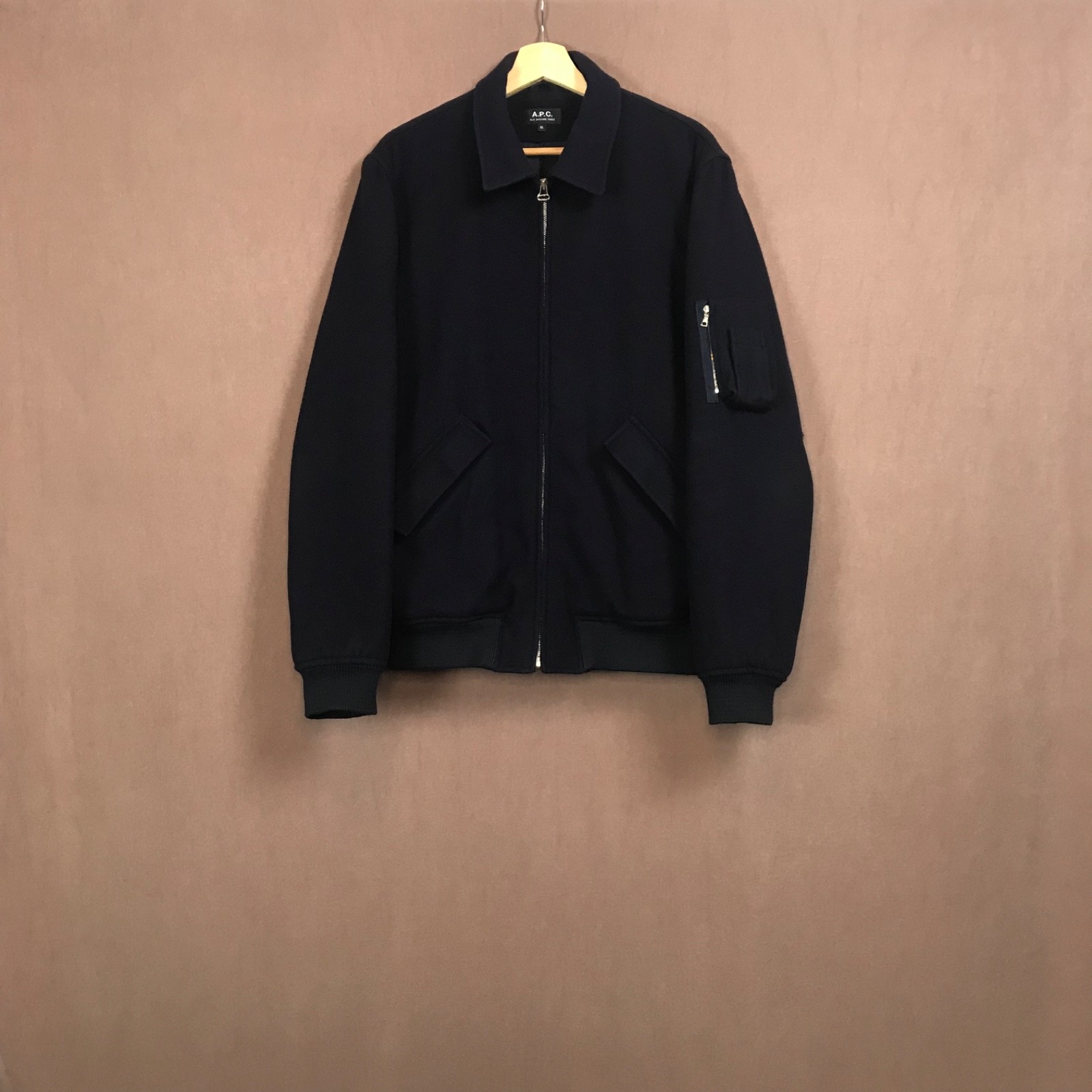 APC Mens Wool Bomber Jacket Navy Blue Size XL - Gem