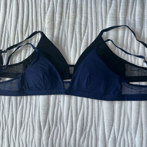 Two Pepper Limitless Wireless Scoop Bra Black Navy Bralette Large NWOT ...