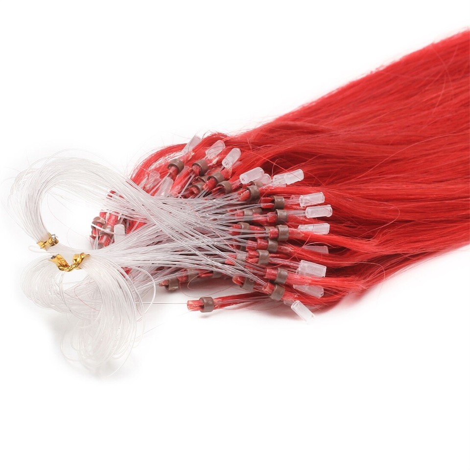 Pre-Looped Fish Line Micro Ring Beads Link Hair Extensions Real Remy ...